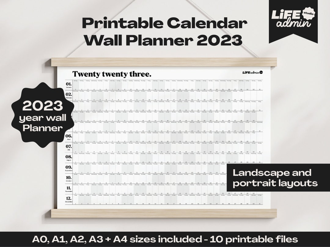 2023 Wall Planner Printable Wall Calendar Landscape & Portrait Yearly ...