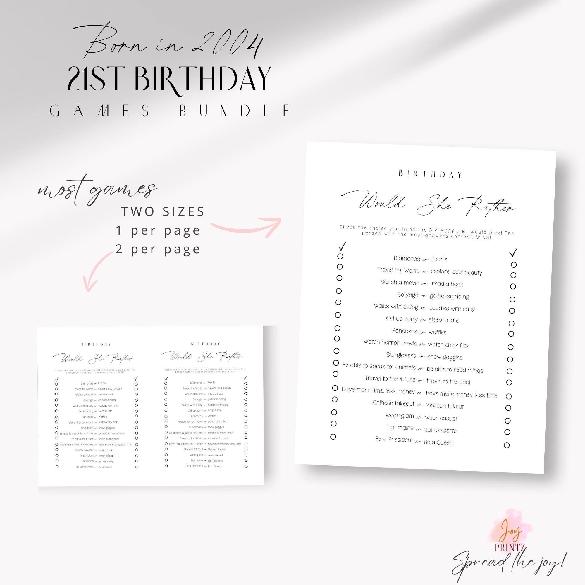 21st Birthday Party Games Bundle for Her | Born in 2004 Games | 21st ...