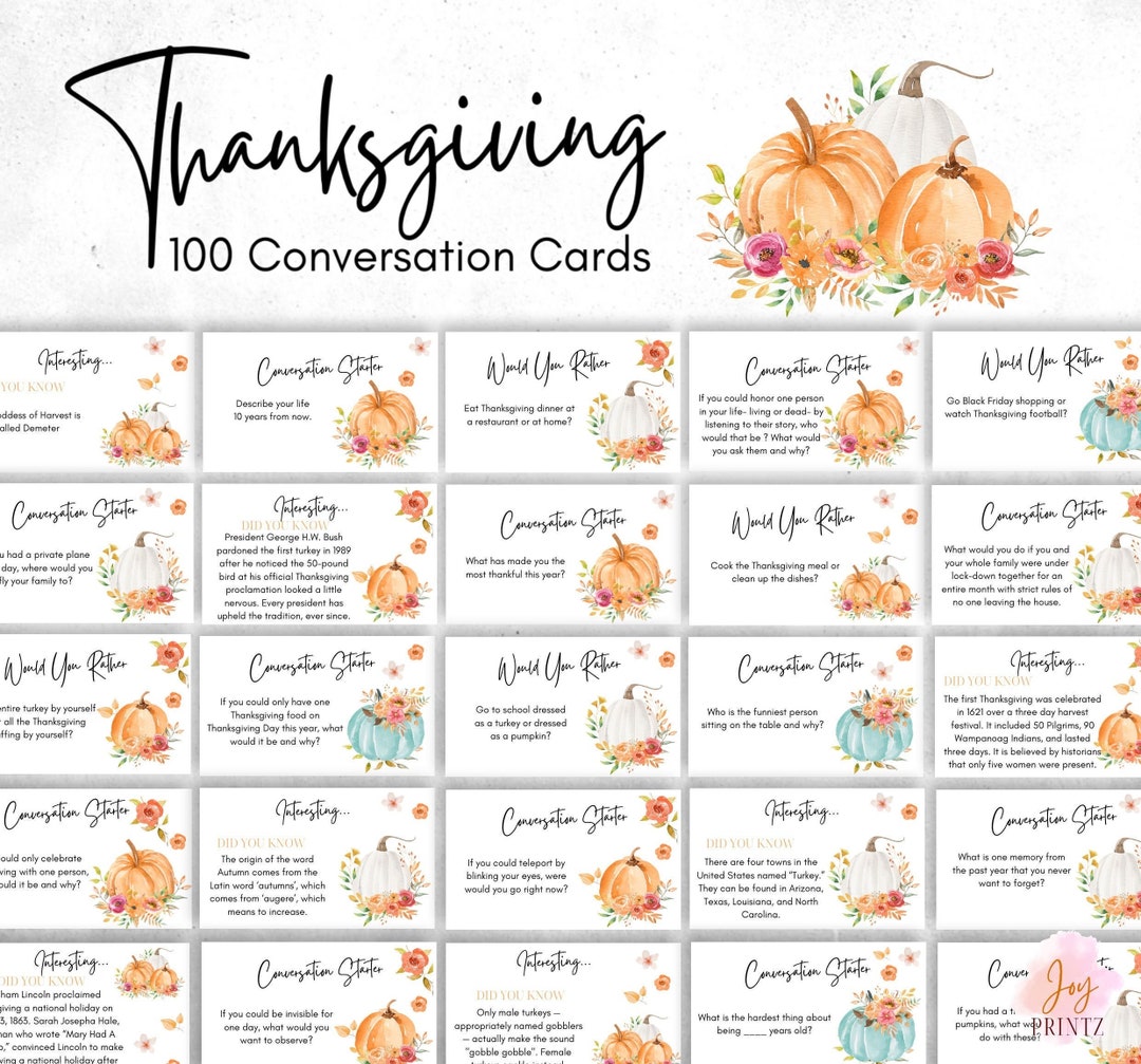 Thanksgiving Conversation Cards | Family Friendly Thanksgiving Dinner ...