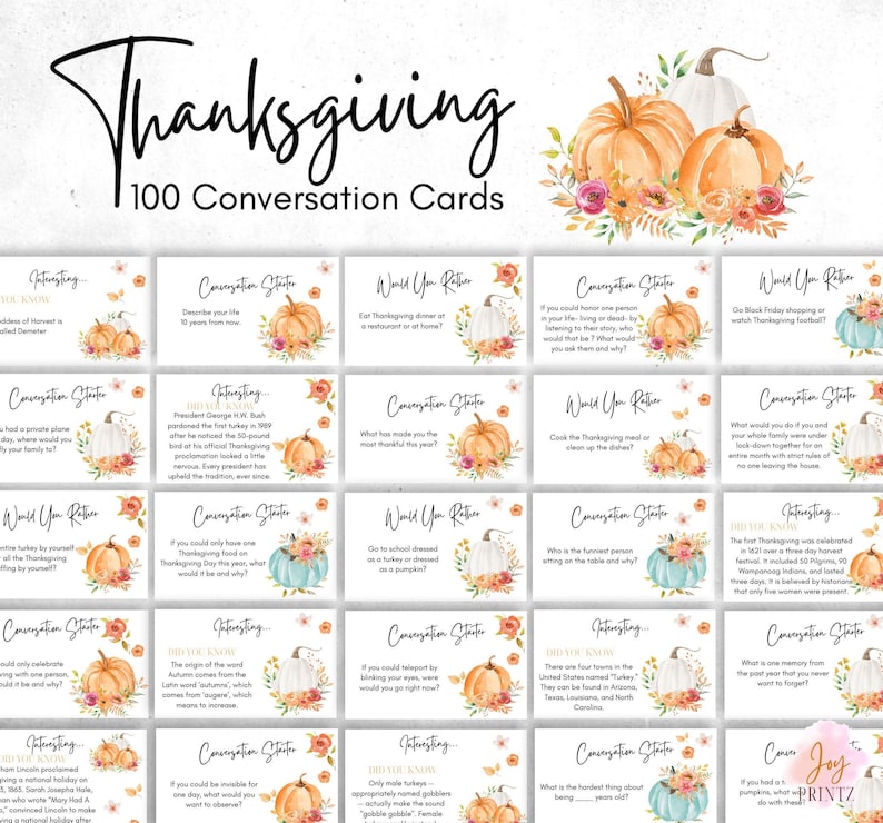 Thanksgiving Conversation Cards | Family Friendly Thanksgiving Dinner ...