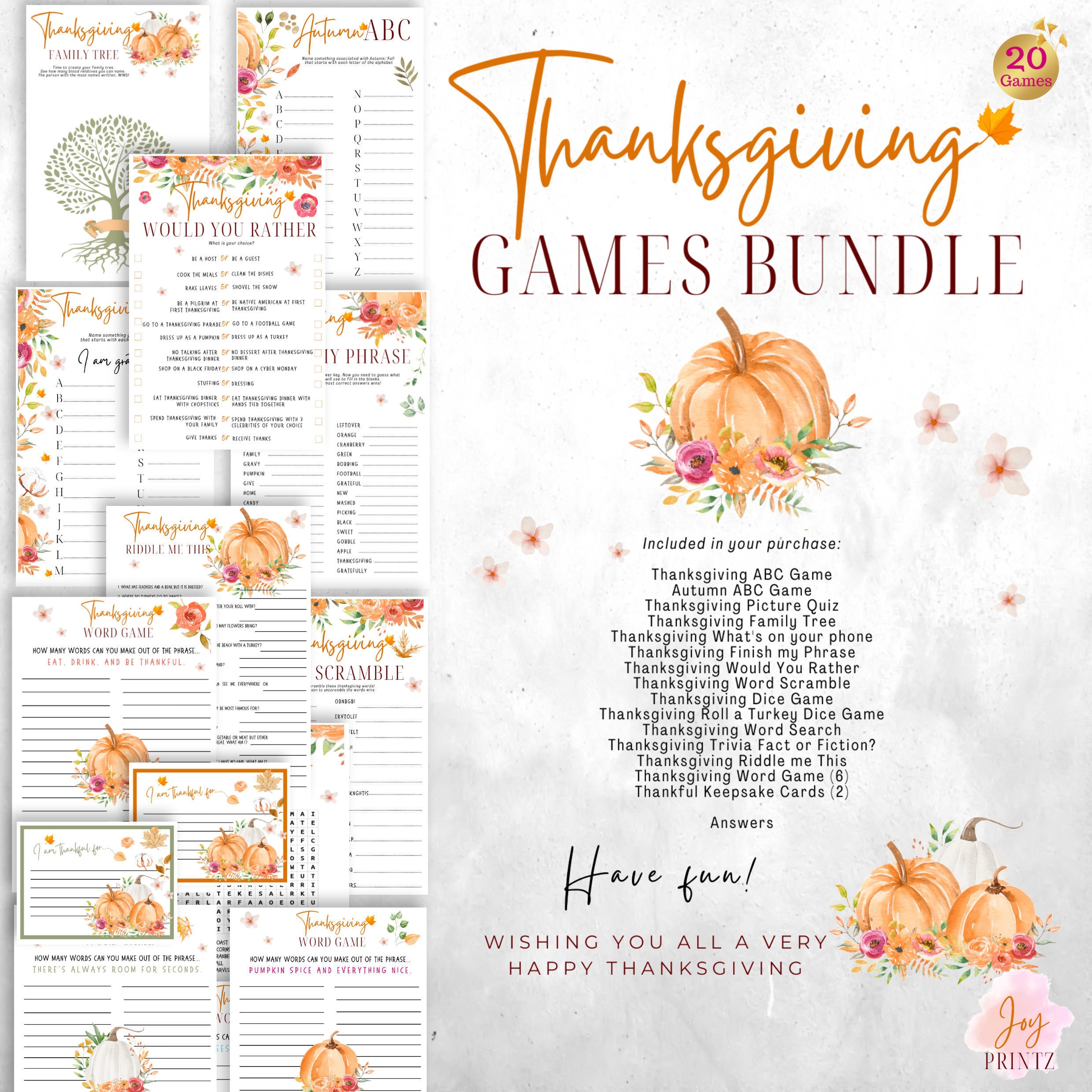 Thanksgiving Games Bundle | Family Friendly Thanksgiving Dinner Games ...