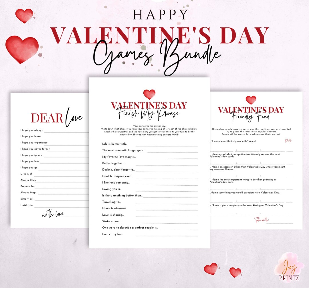 Printable Valentine's Day Games Bundle | Party Feud Game for Valentine ...