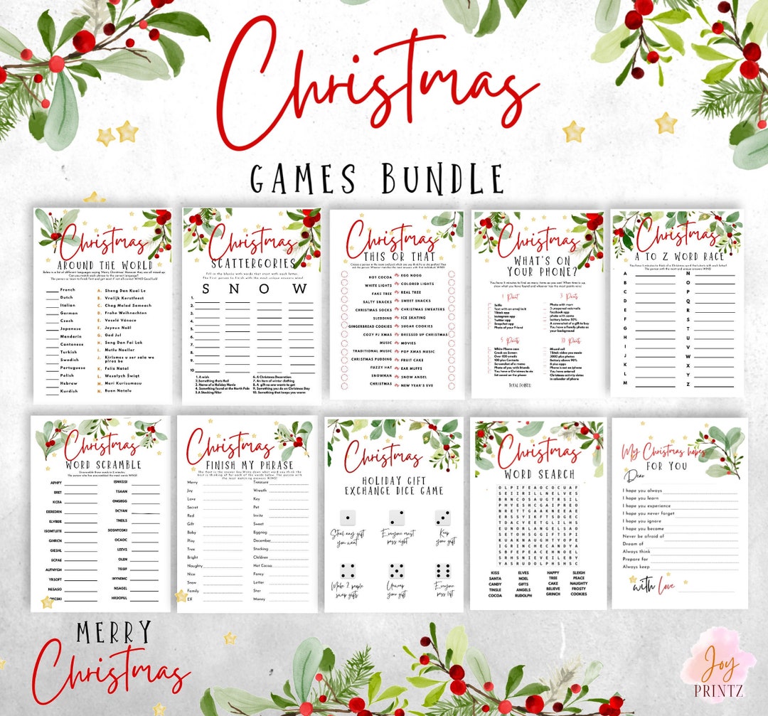 Printable Christmas Game Bundle | Mistletoe Design Holiday Games ...