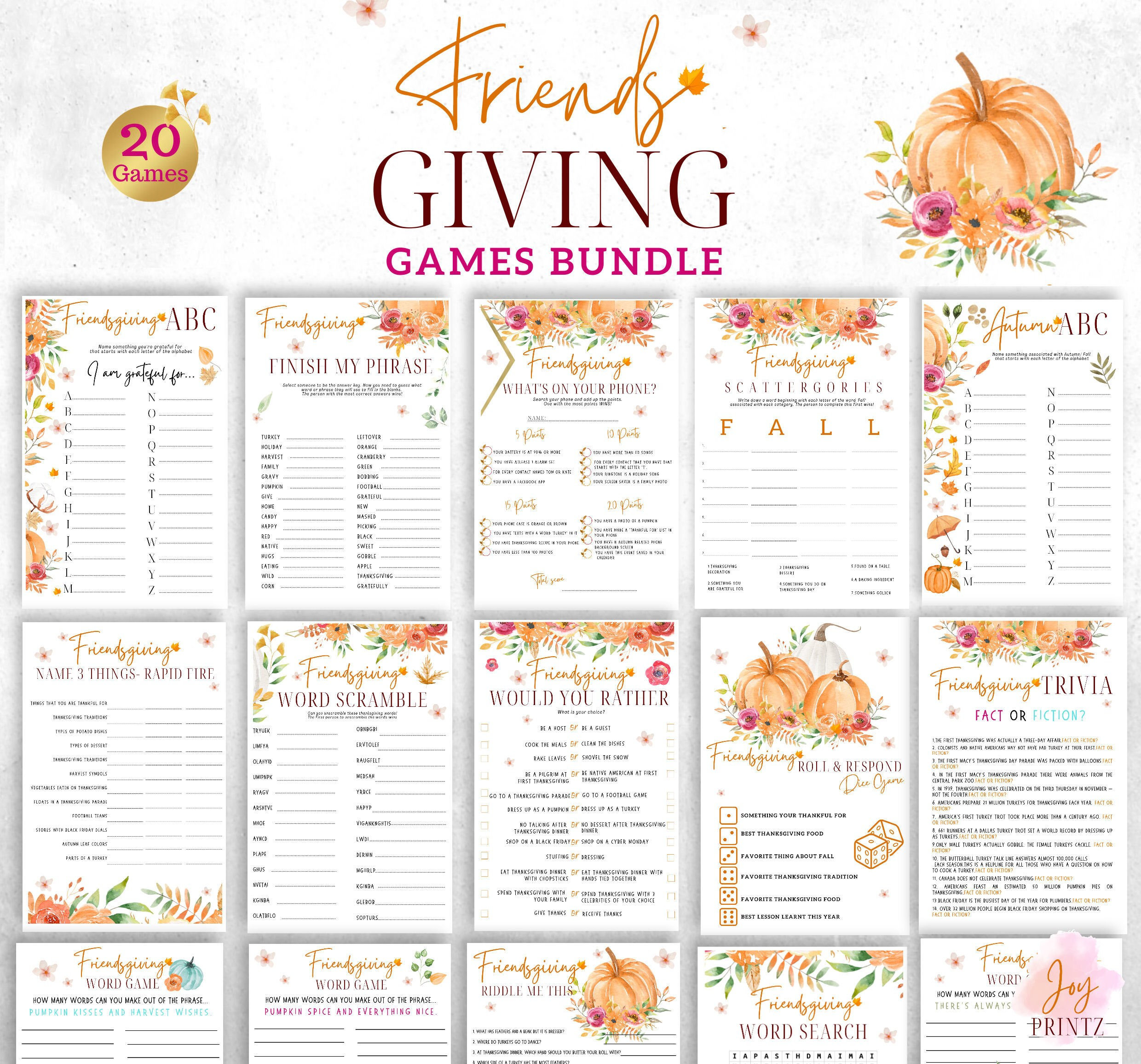 Friendsgiving Games Bundle | Printable Thanksgiving Games ...