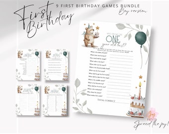 First Birthday Games Bundle for Her | Mint Gelato 1st Birthday Girl ...