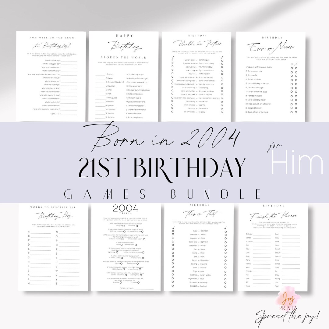 21st Birthday Party Games Bundle for Him | Born in 2004 Games | 21st ...