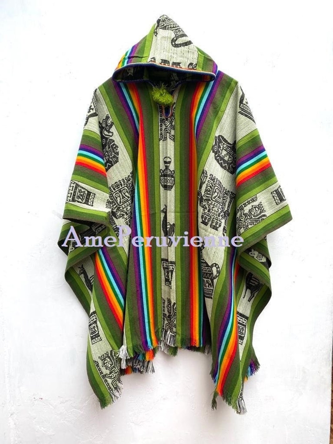 Alpaca Poncho Green for Men and Woman, Poncho Alpaca Wool, Peru, Poncho ...