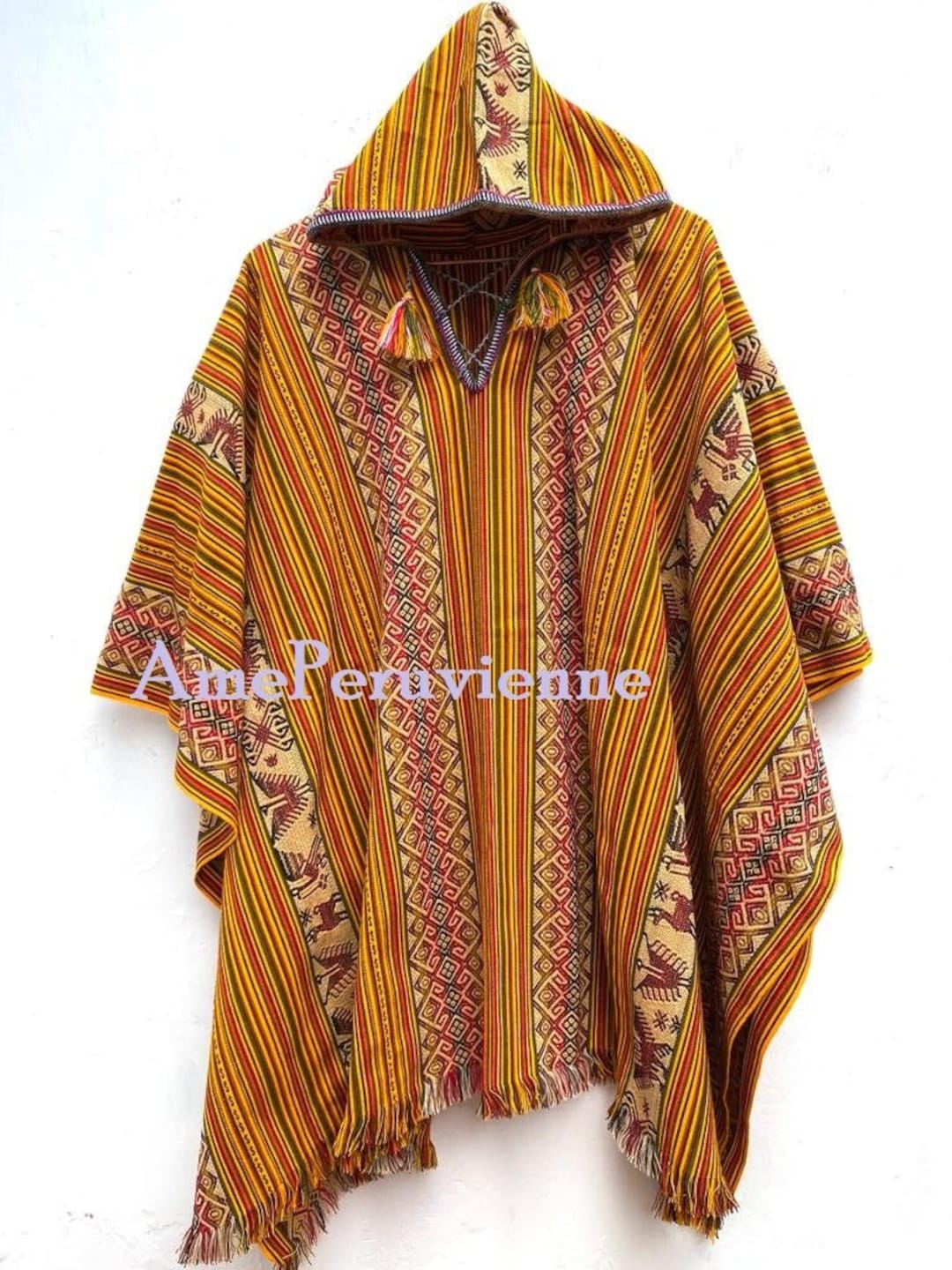 Alpaca Poncho Yellow for Men and Woman, Poncho Alpaca Wool, Peru ...