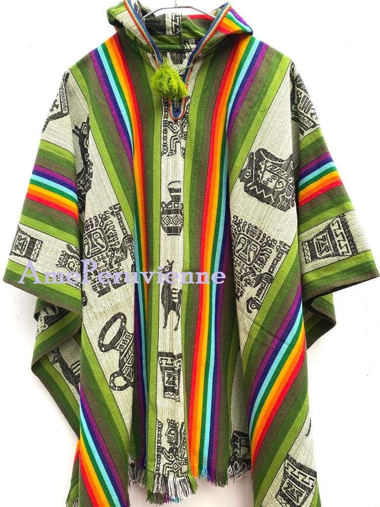 Alpaca Poncho Green for Men and Woman, Poncho Alpaca Wool, Peru, Poncho ...