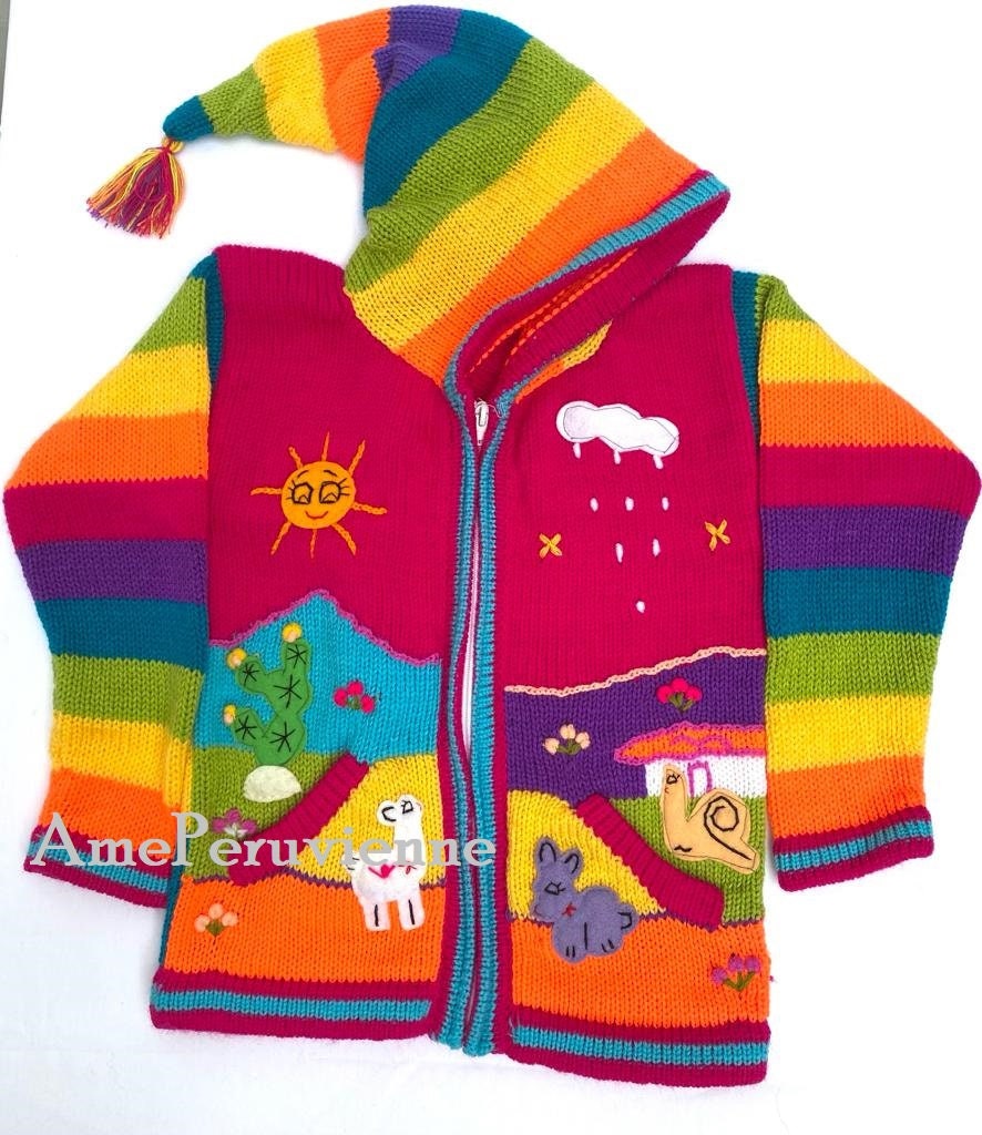 Rainbow Children Peruvian Hoodie Sweater, Unique Peru Kids Wool ...