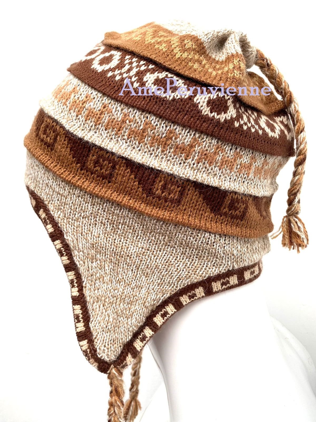 Hash Beige Unisex Peruvian Alpaca Hat Chullo With Earflaps 100% Lining ...