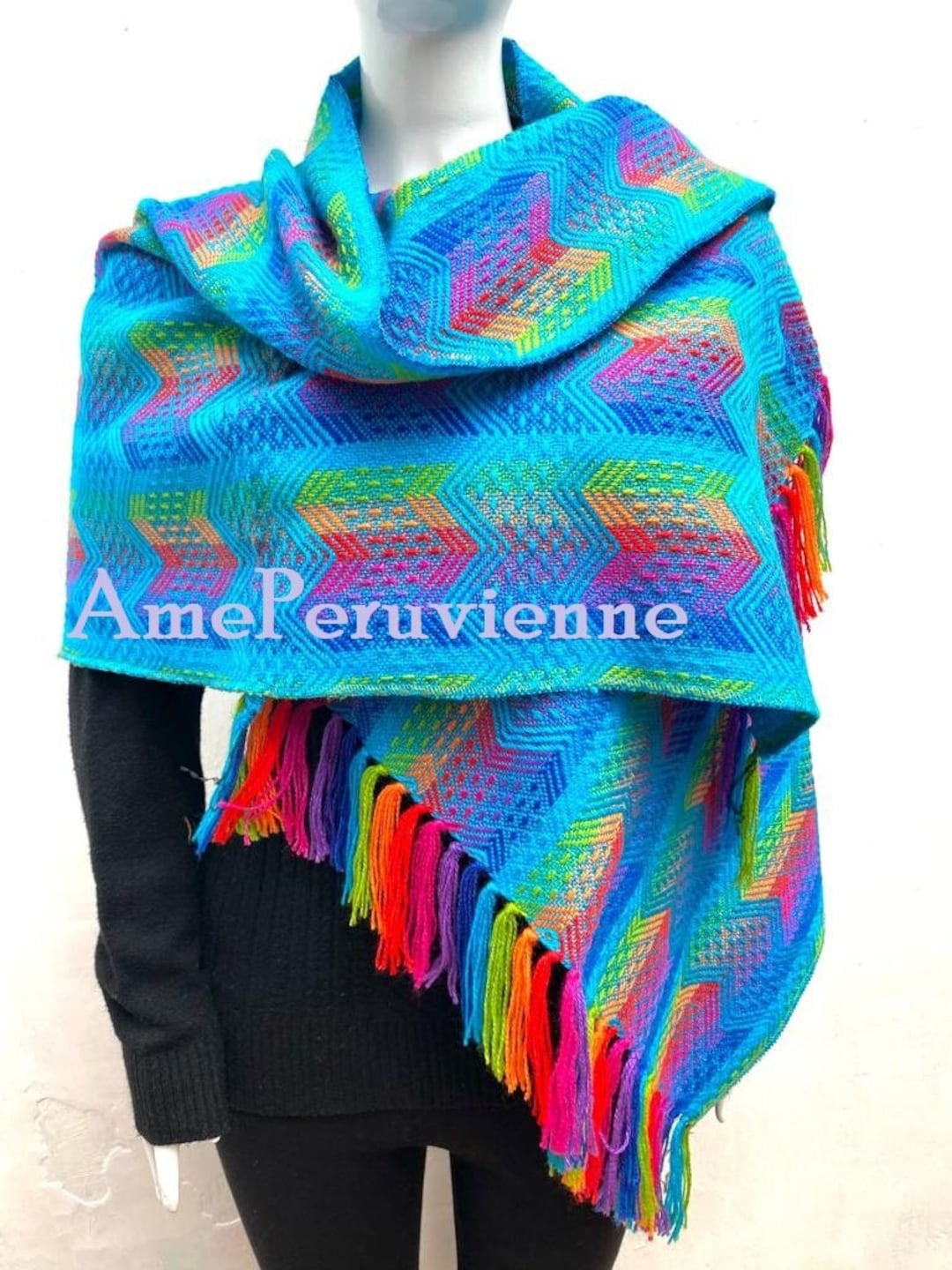 Turquoise Alpaca Shawl, Scarves Women, Beautifully Peruvian Alpaca ...