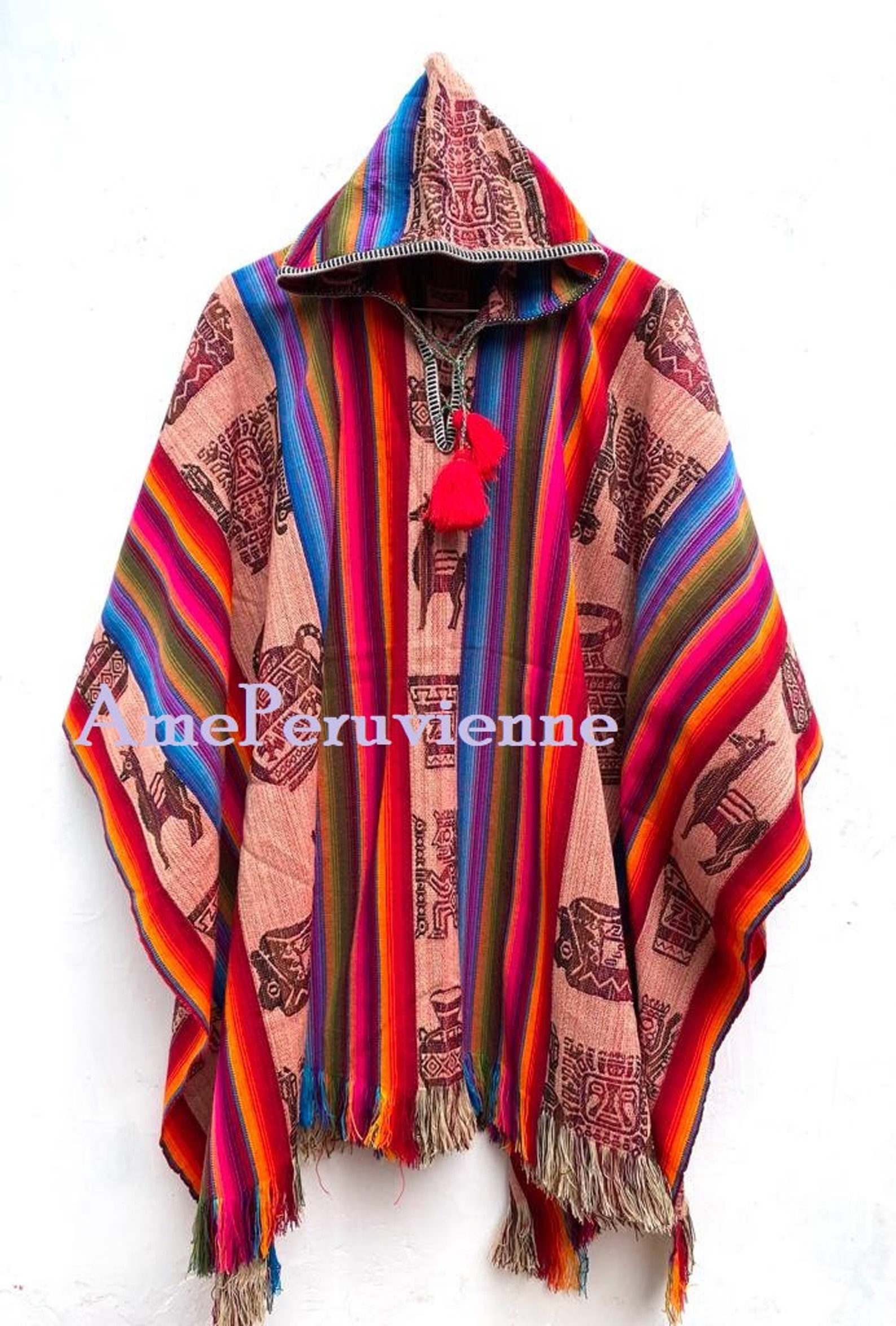 Alpaca Poncho Rainbow for Men and Woman, Poncho Alpaca Wool, Peru ...