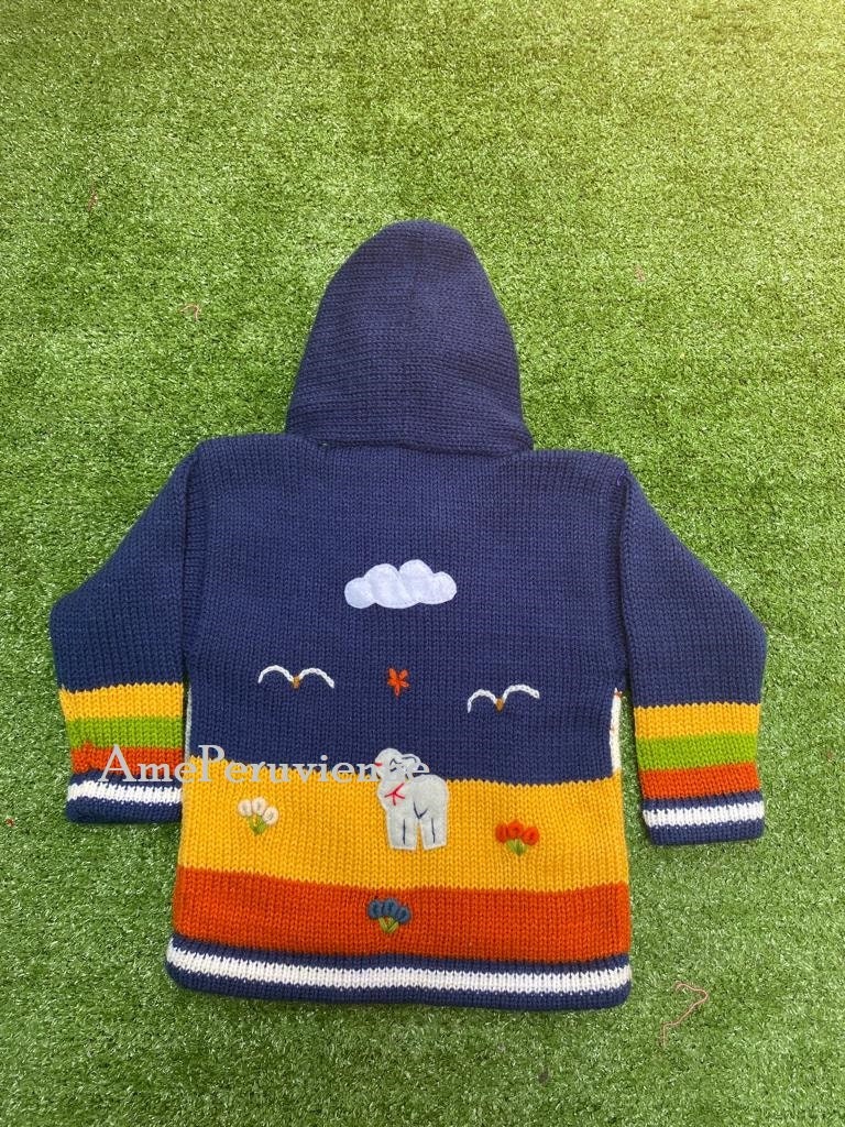 Blue Children Peruvian Hoodie Sweater, Unique Peru Kids Wool Cardigan ...