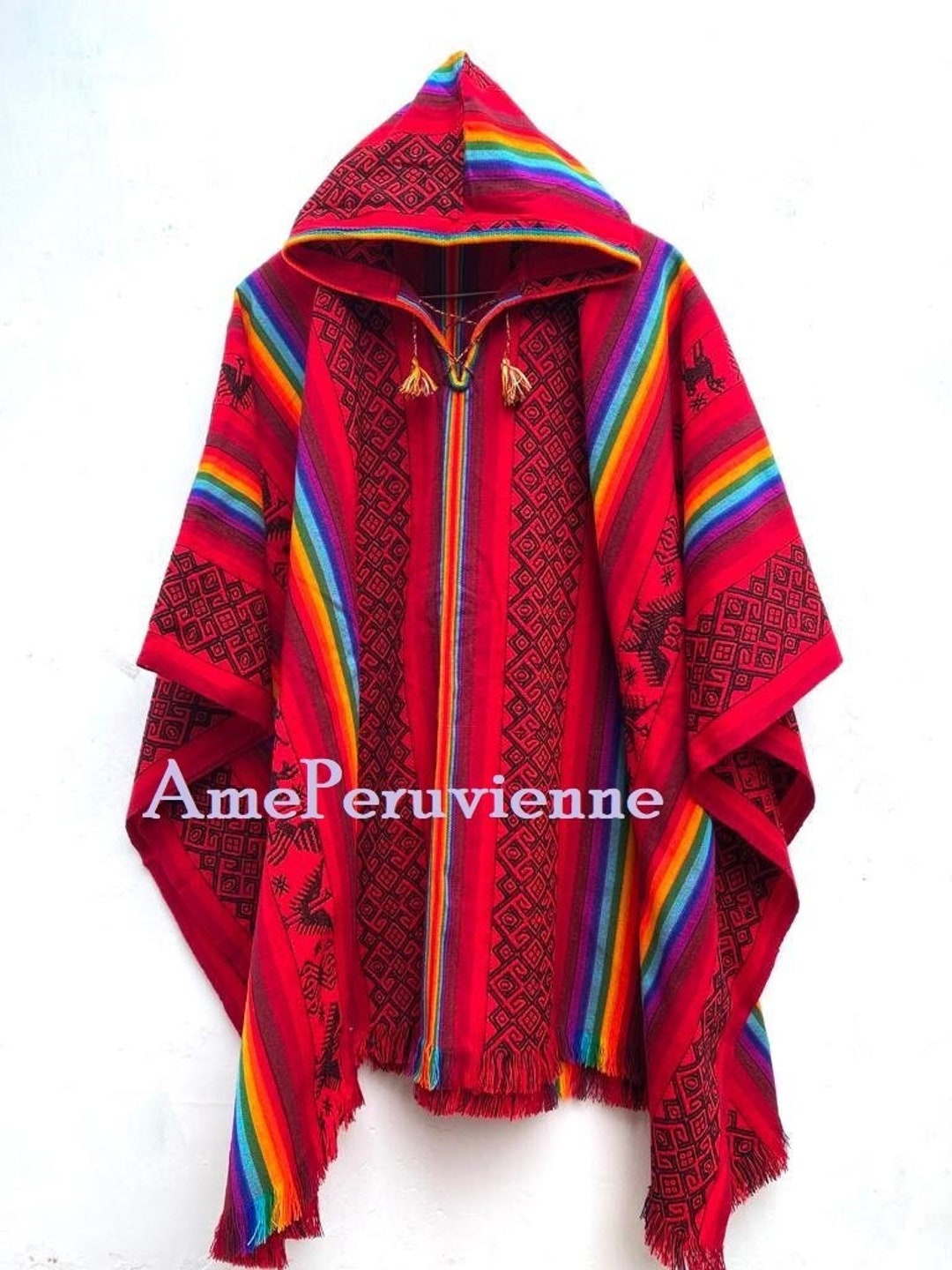 Alpaca Poncho Red for Men and Woman, Poncho Alpaca Wool, Peru, Poncho ...