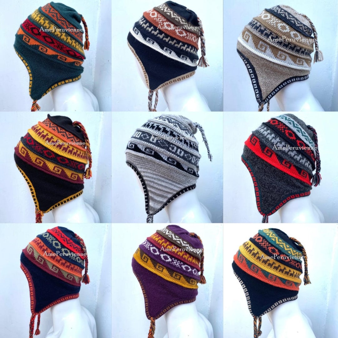 Unisex Peruvian Alpaca Hat Chullo With Earflaps 100% Lining, Soft ...