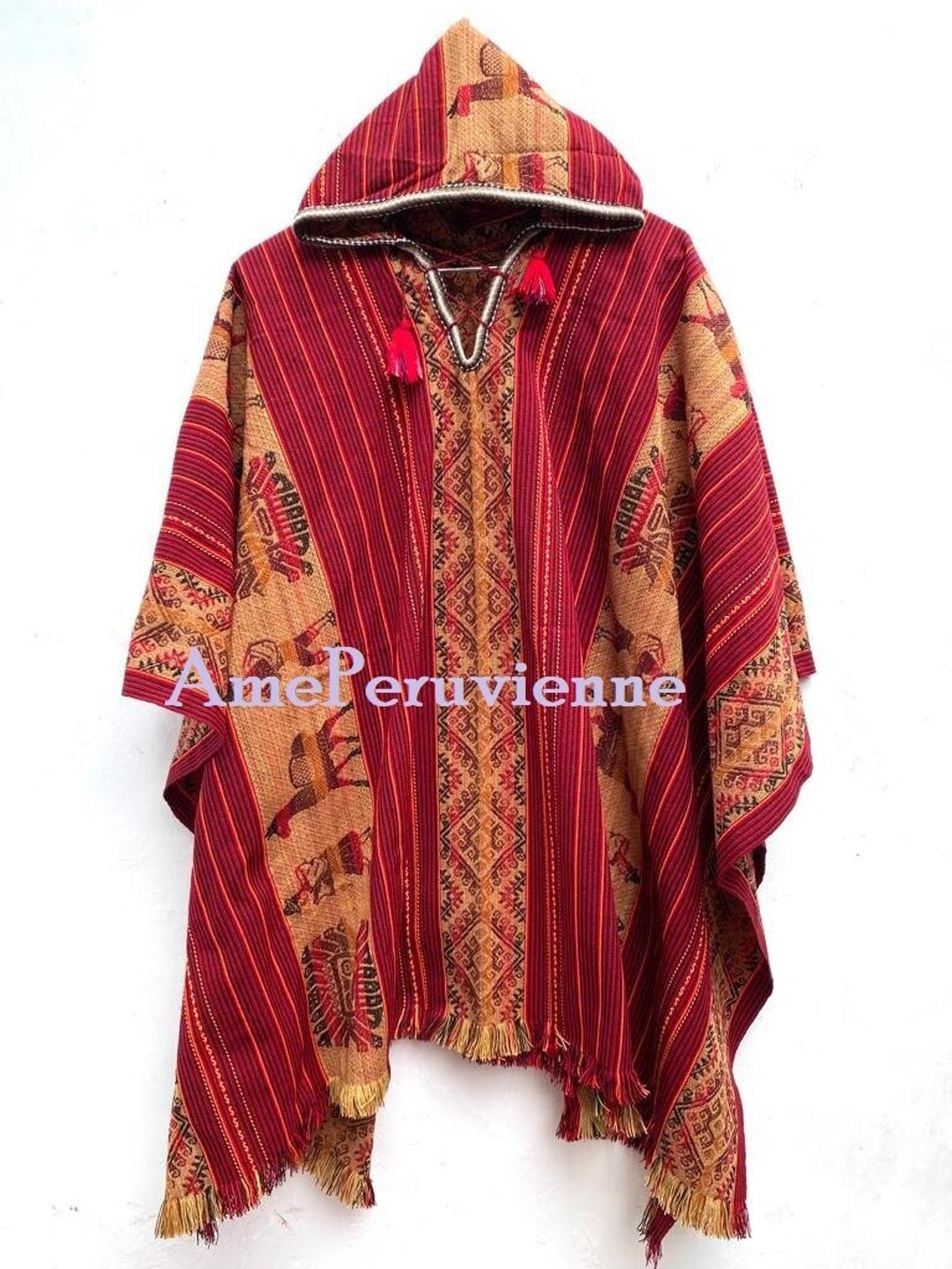 Alpaca Poncho Red for Men and Woman, Poncho Alpaca Wool, Peru, Poncho ...