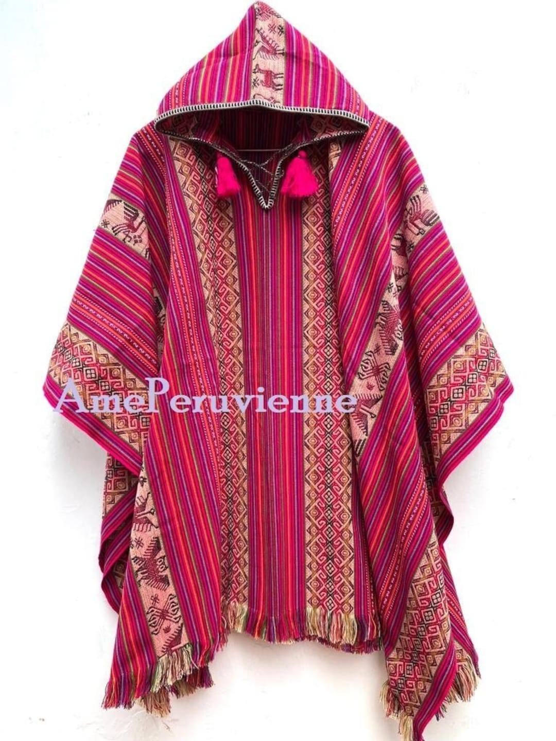 Alpaca Poncho Fucshia for Men and Woman, Poncho Alpaca Wool, Peru ...