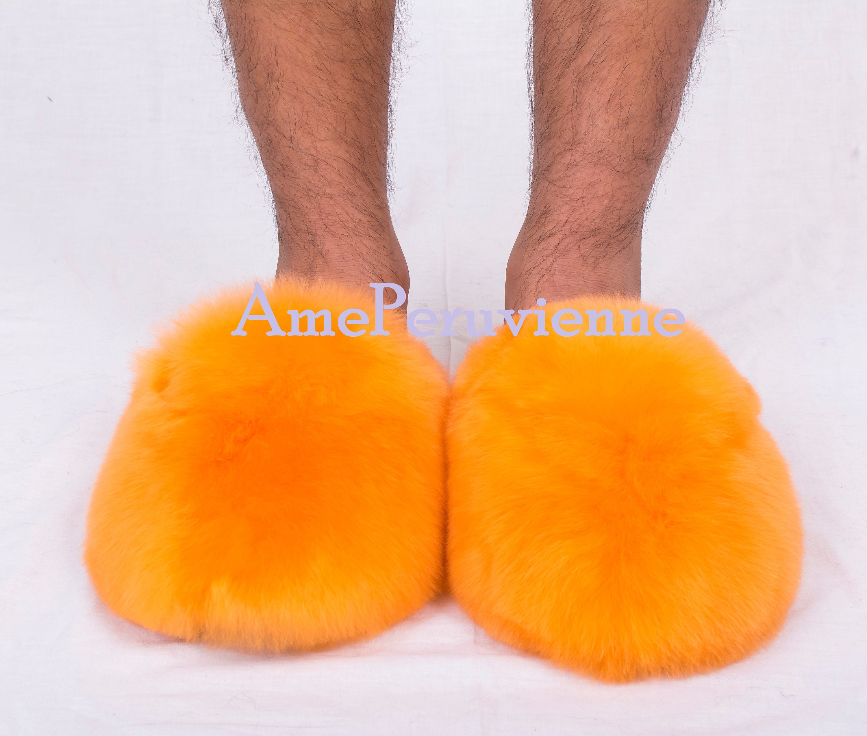 Orange Alpaca Slippers Unisex Alpaca Fur Slippers Peruvian Slippers ...