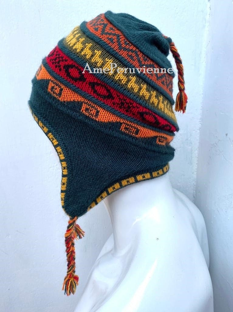 Green Military Unisex Peruvian Alpaca Hat Chullo With Earflaps - Etsy