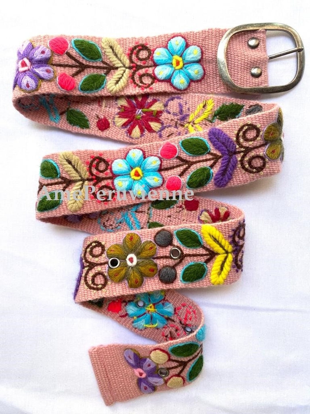 Hand Embroidered Belt Pink Floral Colorful Peruvian Embroidered Belts ...