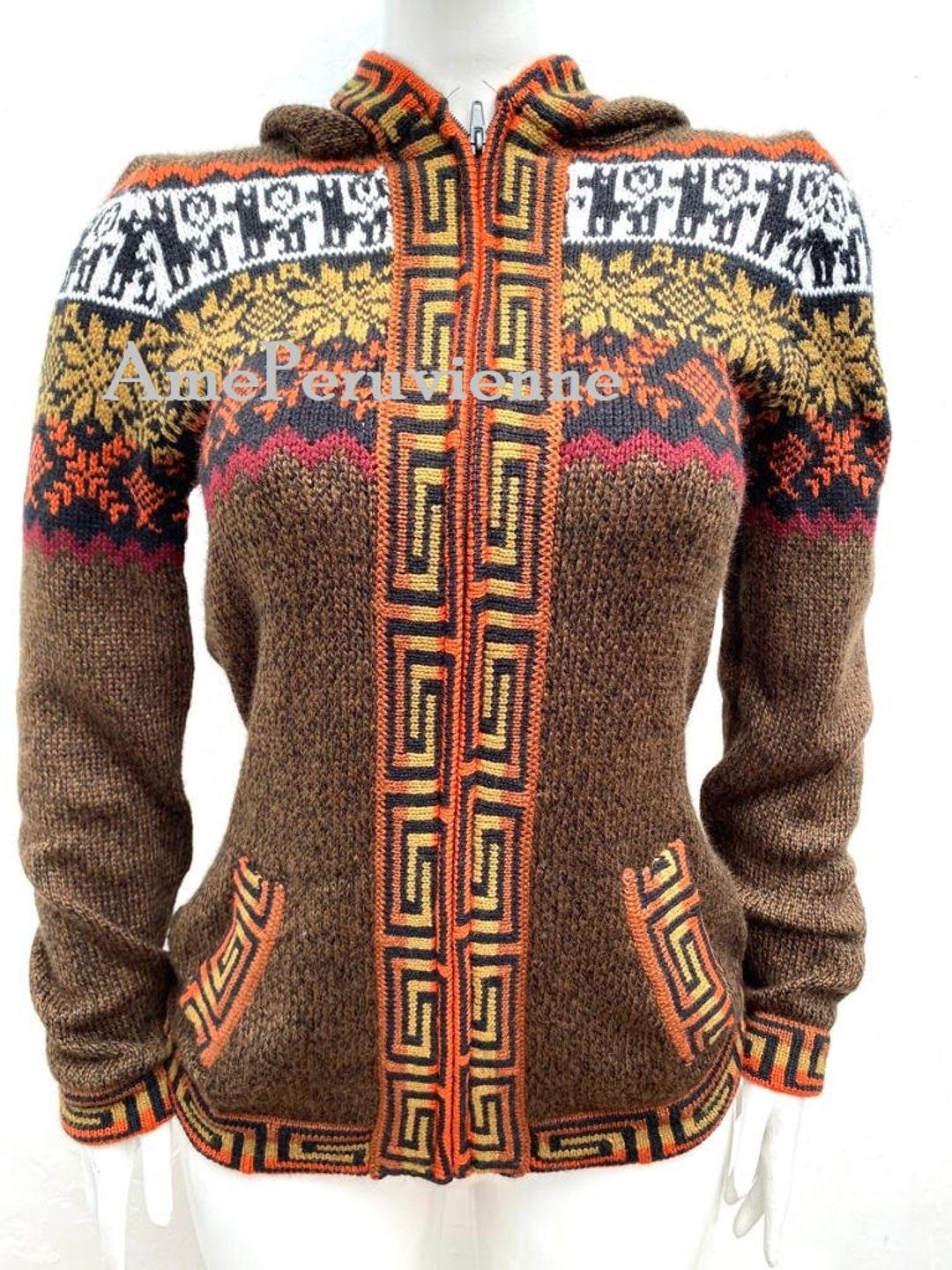 Brown Peruvian Alpaca Sweater for Woman Traditional Design Sweater Gift ...