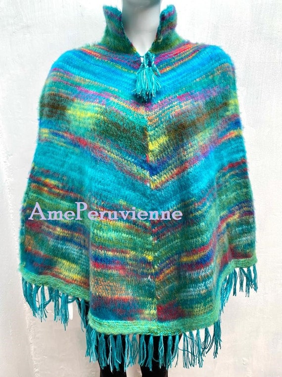 Green Colorful Alpaca Poncho Womens Poncho Peruvian Poncho - Etsy