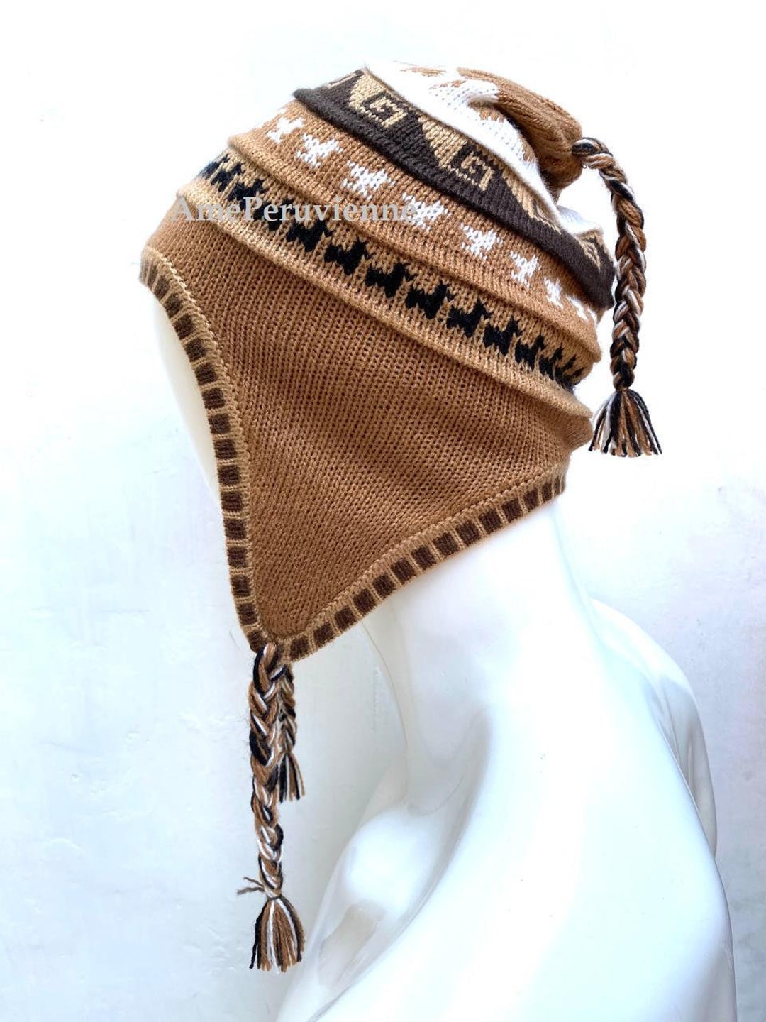 Camell Unisex Peruvian Alpaca Hat Chullo With Earflaps 100% Lining ...