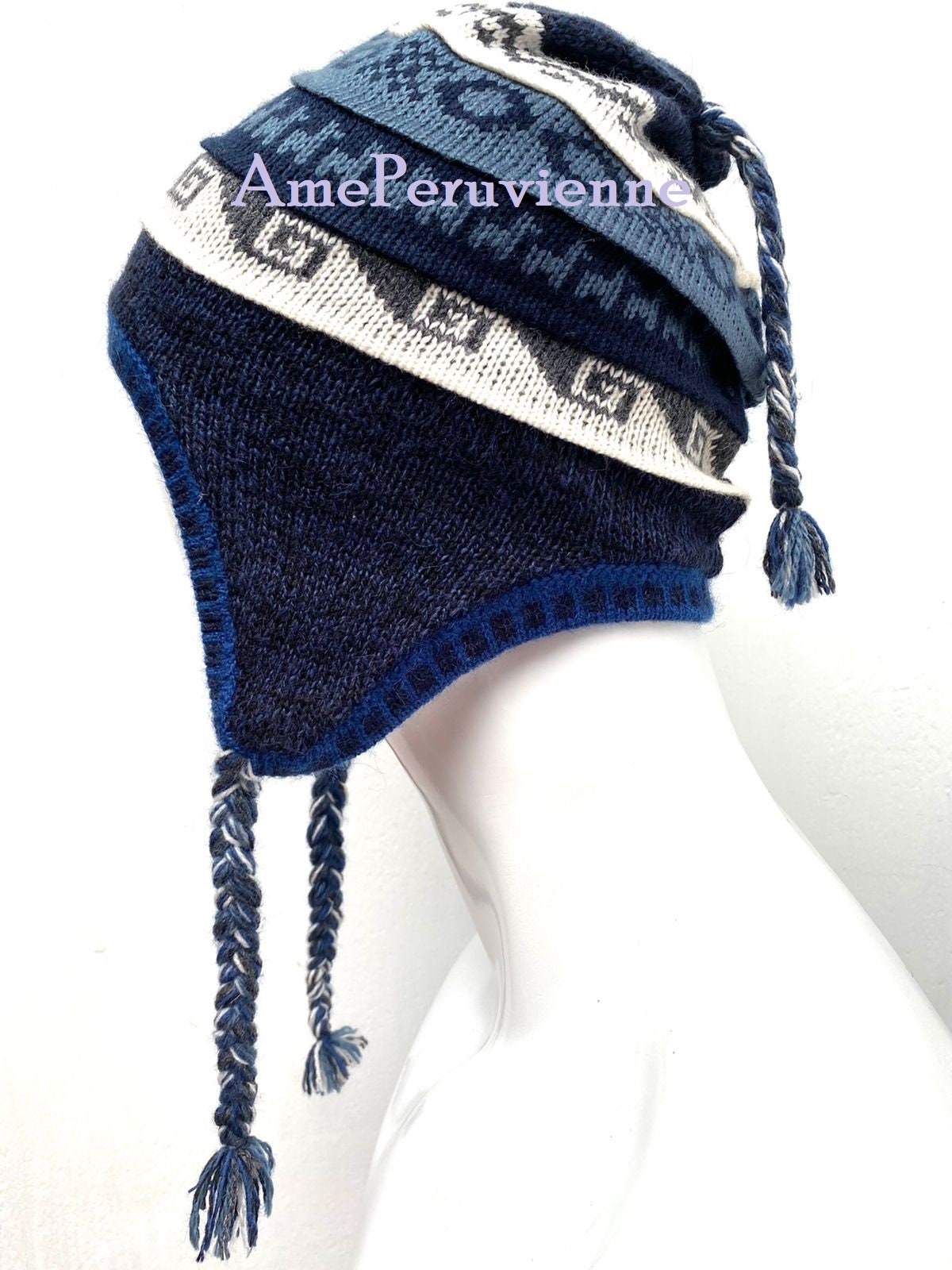 Blue Unisex Peruvian Alpaca Hat Chullo With Earflaps 100% Lining, Soft ...