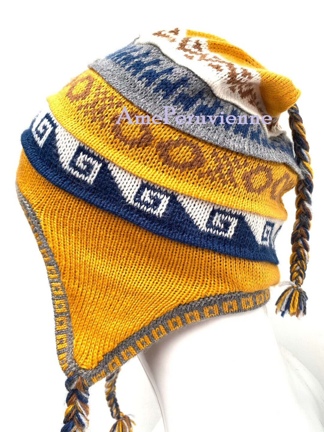 Yellow Unisex Peruvian Alpaca Hat Chullo With Earflaps 100% Lining ...