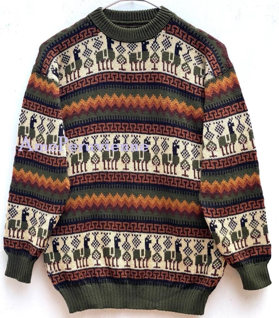 Green Military Alpaca Sweater, Peruvian Sweater, Unisex Sweater ...