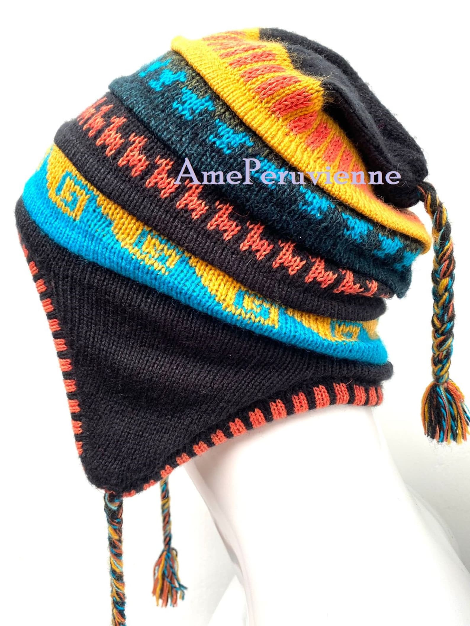 Unisex Peruvian Alpaca Hat Chullo With Earflaps 100% Lining, Soft ...