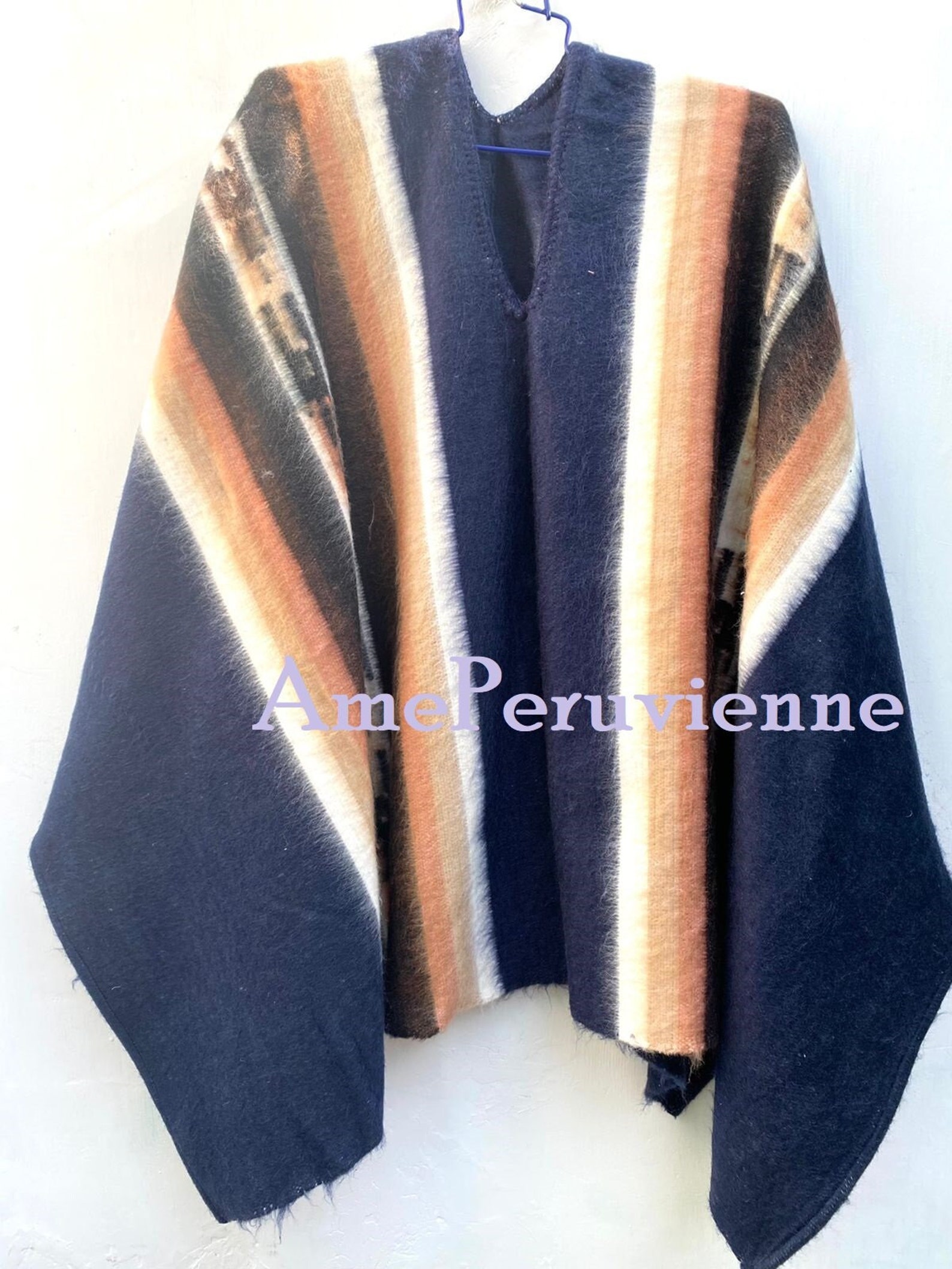 Blue Alpaca Poncho for Men and Woman, Length 67" Width 57" Poncho ...
