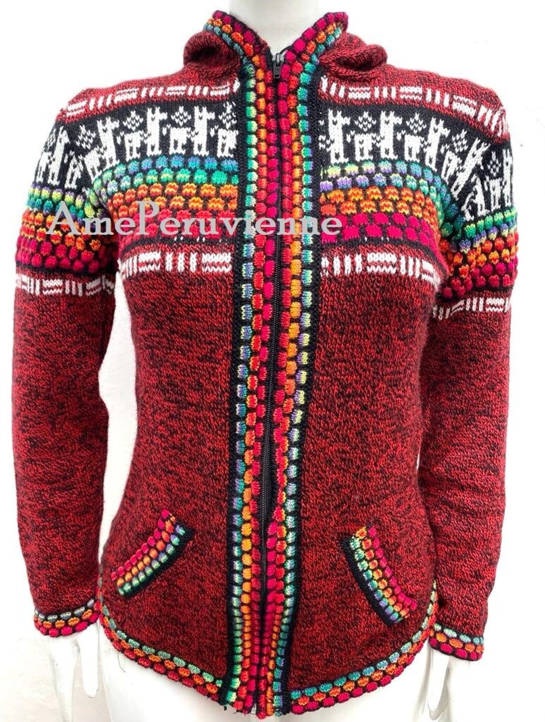 Peruvian Red Alpaca Sweater for Woman Traditional Design Sweater Gift ...