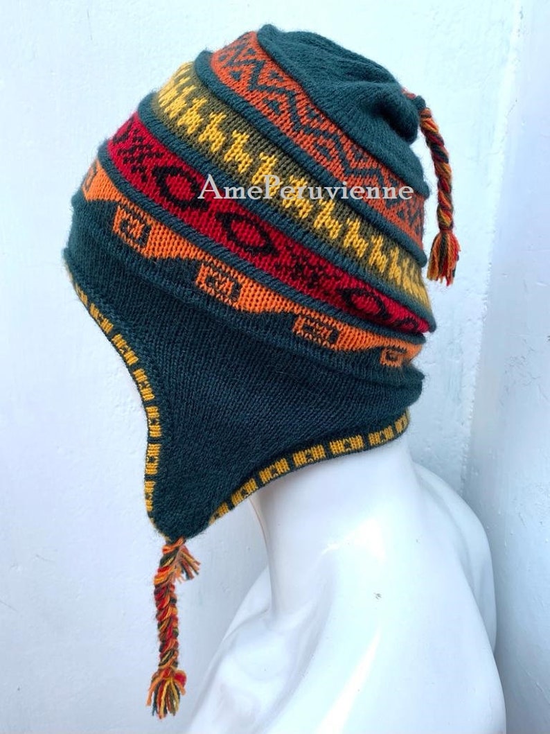 Green Military Unisex Peruvian Alpaca Hat Chullo With Earflaps - Etsy