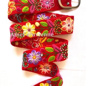 Hand Embroidered Belt Pink Floral Colorful Peruvian Embroidered Belts ...