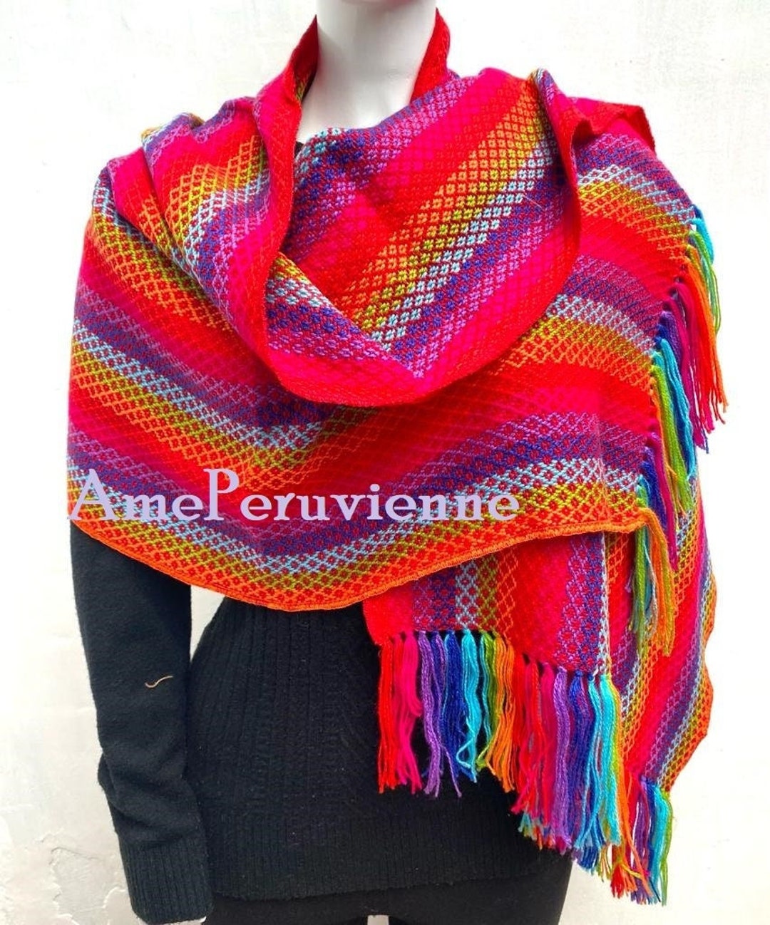 Black Alpaca Shawl, Scarves Women, Beautifully Peruvian Alpaca Scarf ...