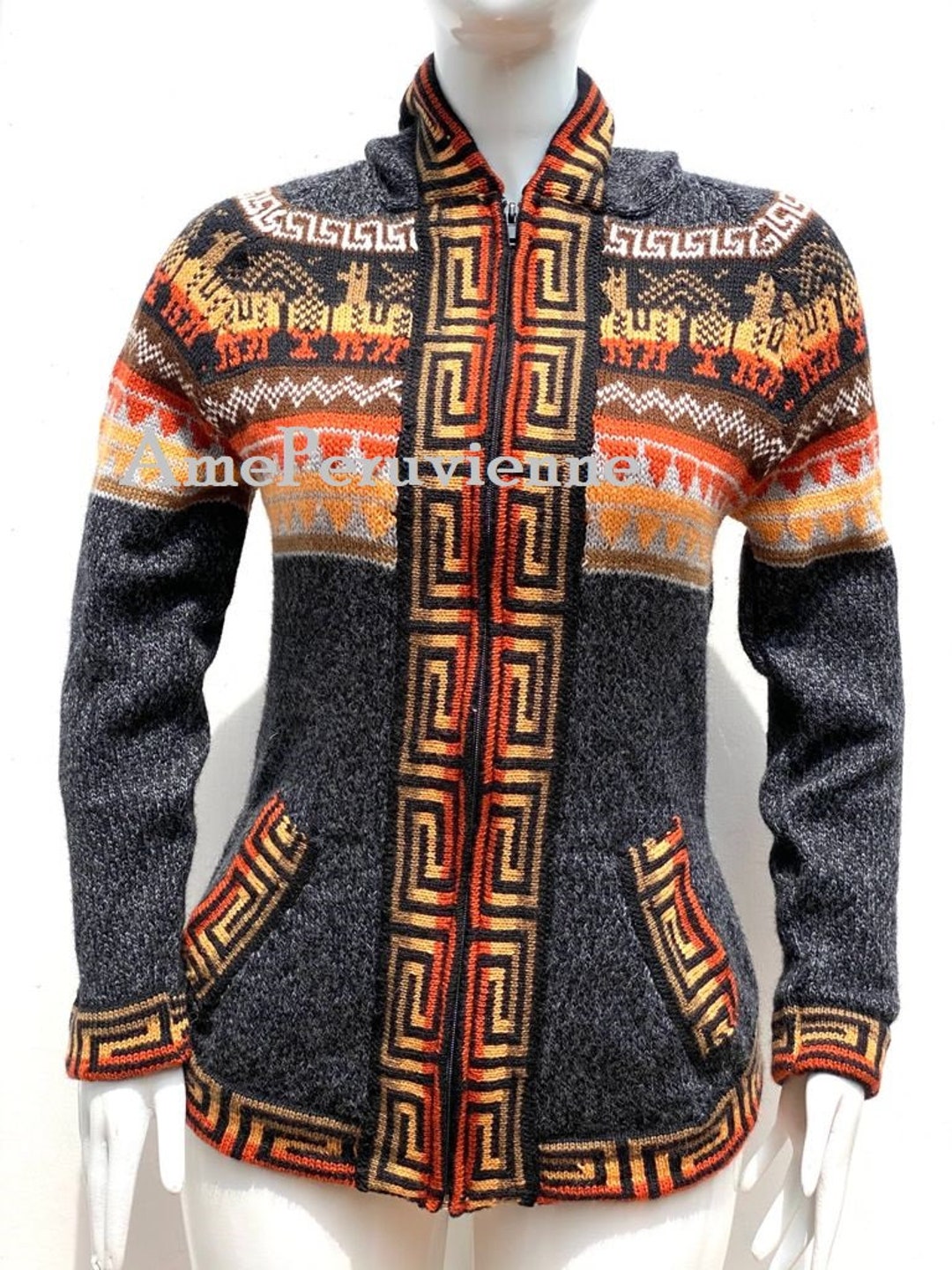 Dark Gray Peruvian Alpaca Sweater for Woman Traditional Design Sweater ...