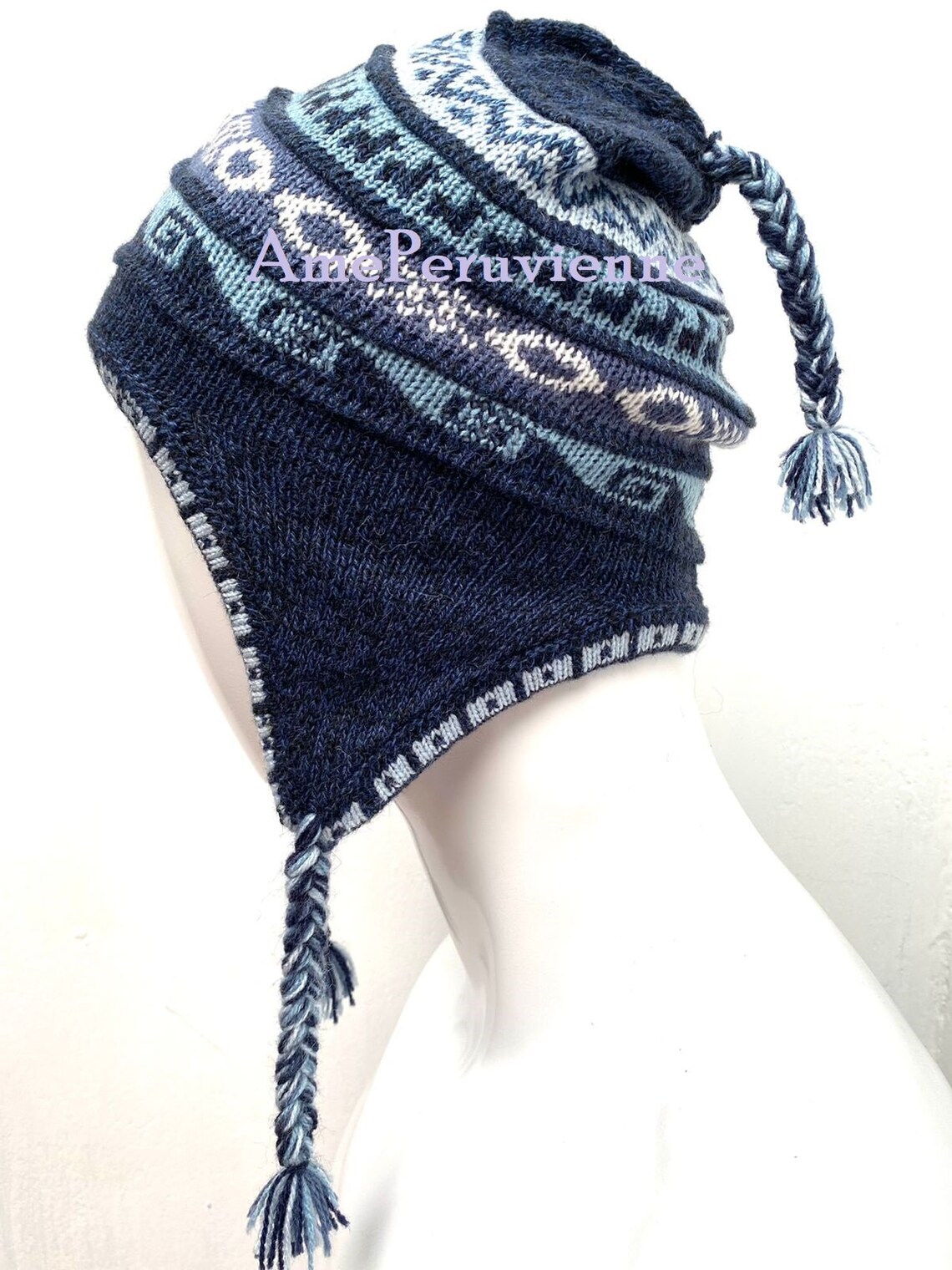 Hash Blue Unisex Peruvian Alpaca Hat Chullo With Earflaps 100% Lining ...