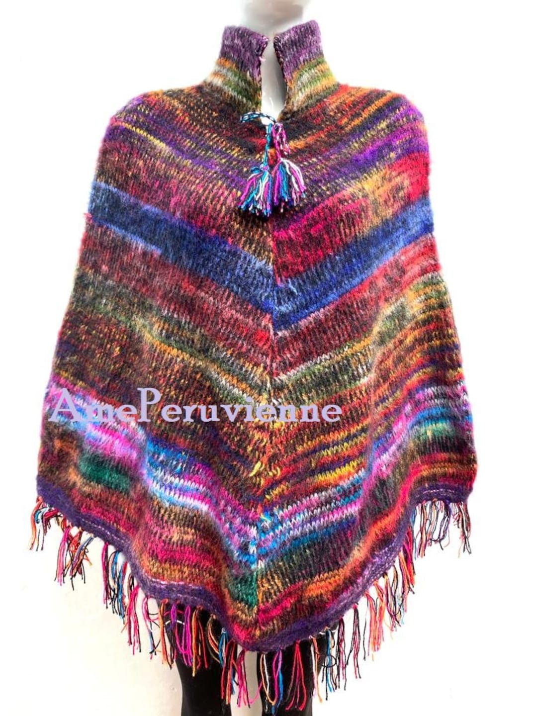 Rainbow Colorful Alpaca Poncho, Womens Poncho, Peruvian Poncho, Alpaca ...