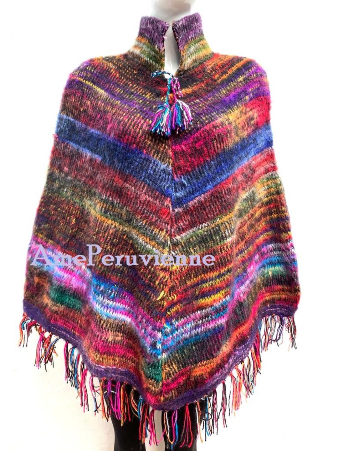 Rainbow Colorful Alpaca Poncho, Womens Poncho, Peruvian Poncho, Alpaca ...