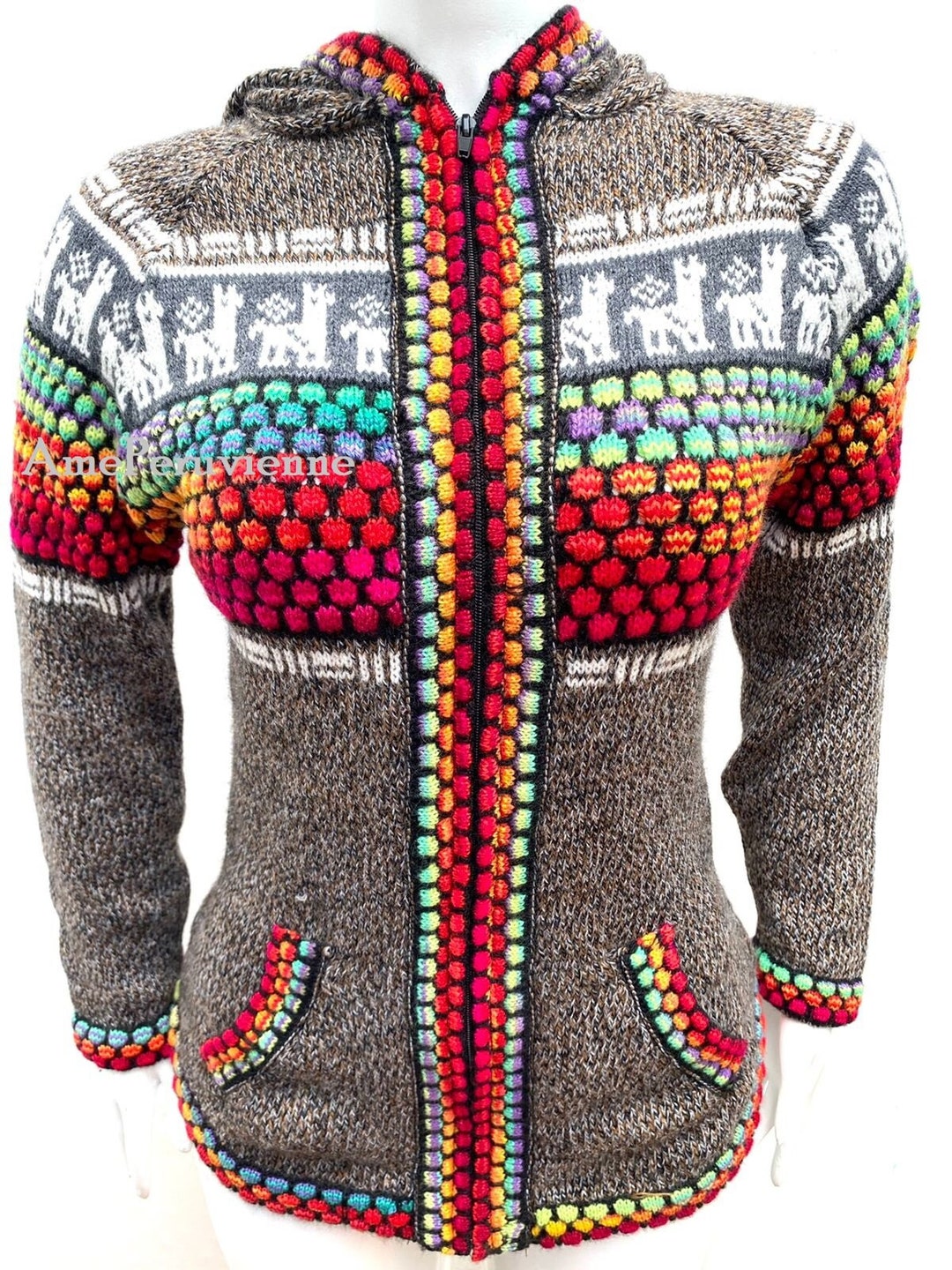 Peruvian Hash Brown Alpaca Sweater for Woman Traditional Design Sweater ...