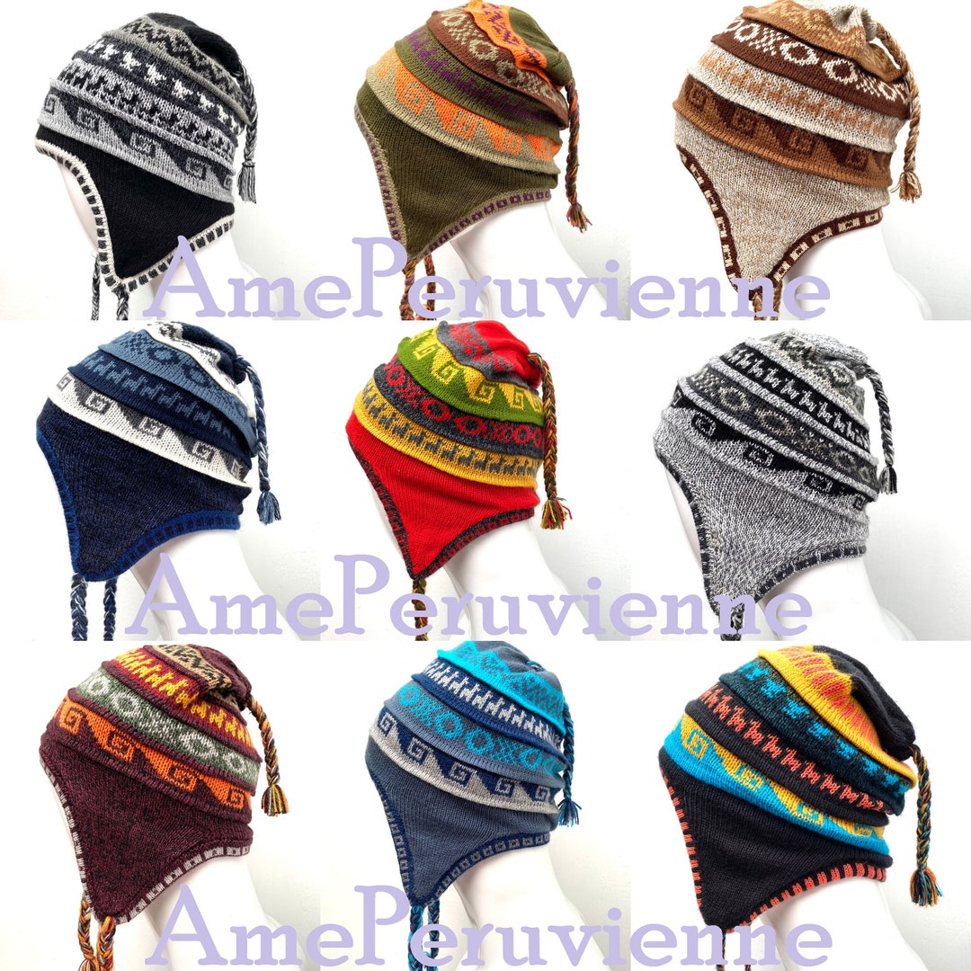 Unisex Peruvian Alpaca Hat Chullo With Earflaps 100% Lining, Soft ...