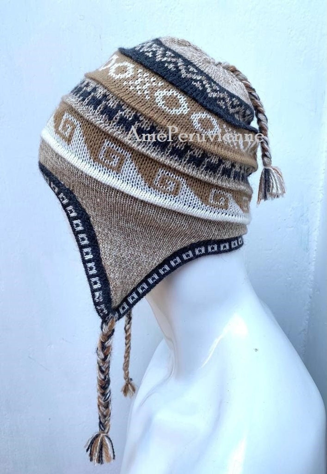 Hashed Light Beige Unisex Peruvian Alpaca Hat Chullo With Earflaps 100% ... Hashed Light Beige Unisex Peruvian Alpaca Hat Chullo With Earflaps 100% ...