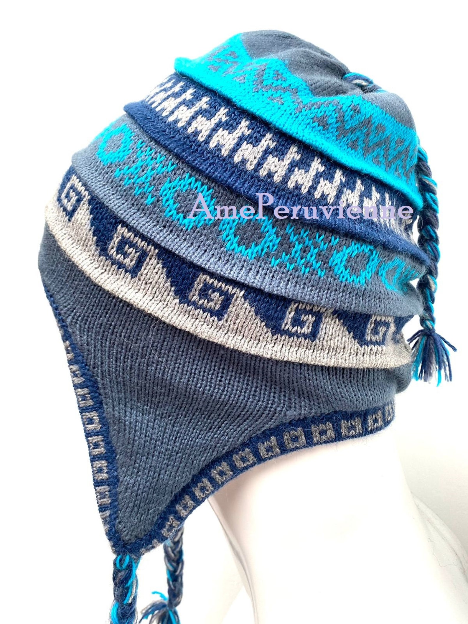 Unisex Peruvian Alpaca Hat Chullo With Earflaps 100% Lining, Soft ...