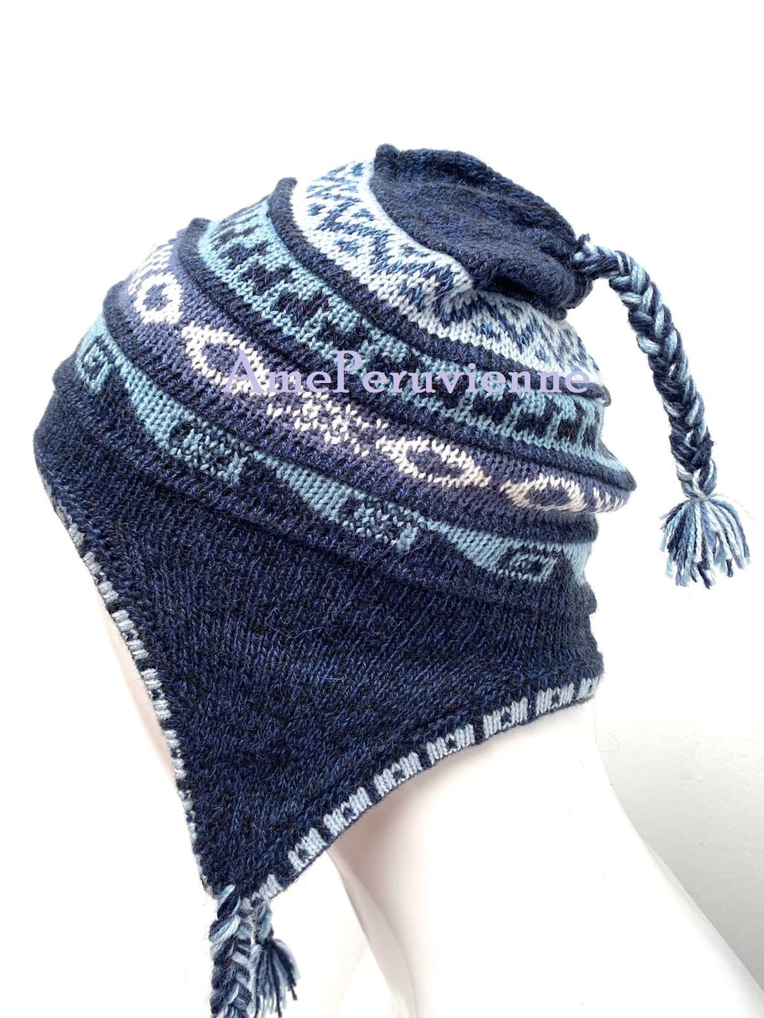 Hash Blue Unisex Peruvian Alpaca Hat Chullo With Earflaps 100% Lining ...