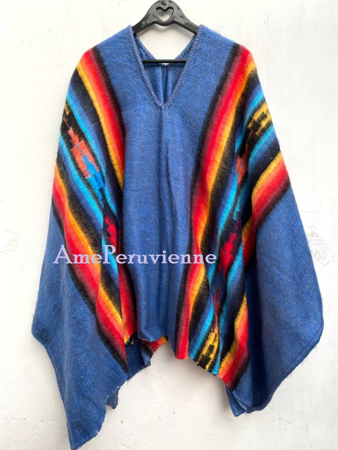 Blue Rainbow Alpaca Poncho for Men and Woman, Length 67" Width 57 ...