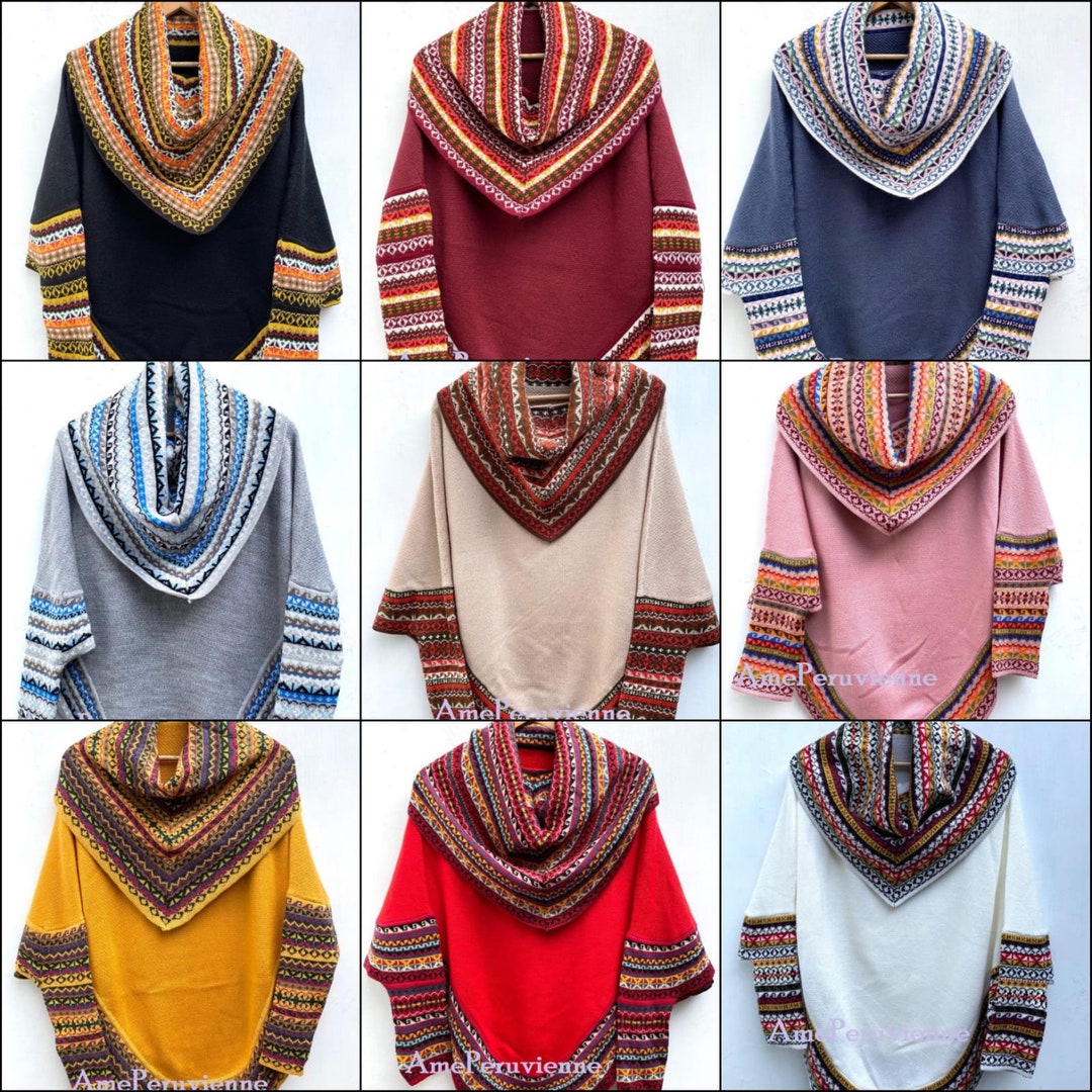 Superfine Alpaca Wool Knitted Turtleneck Poncho Cape for Women Sweater ...