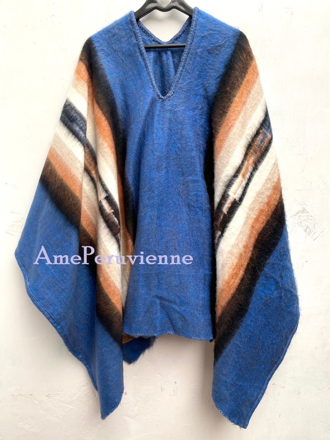 Blue Alpaca Poncho for Men and Woman, Length 67" Width 57" Poncho ...