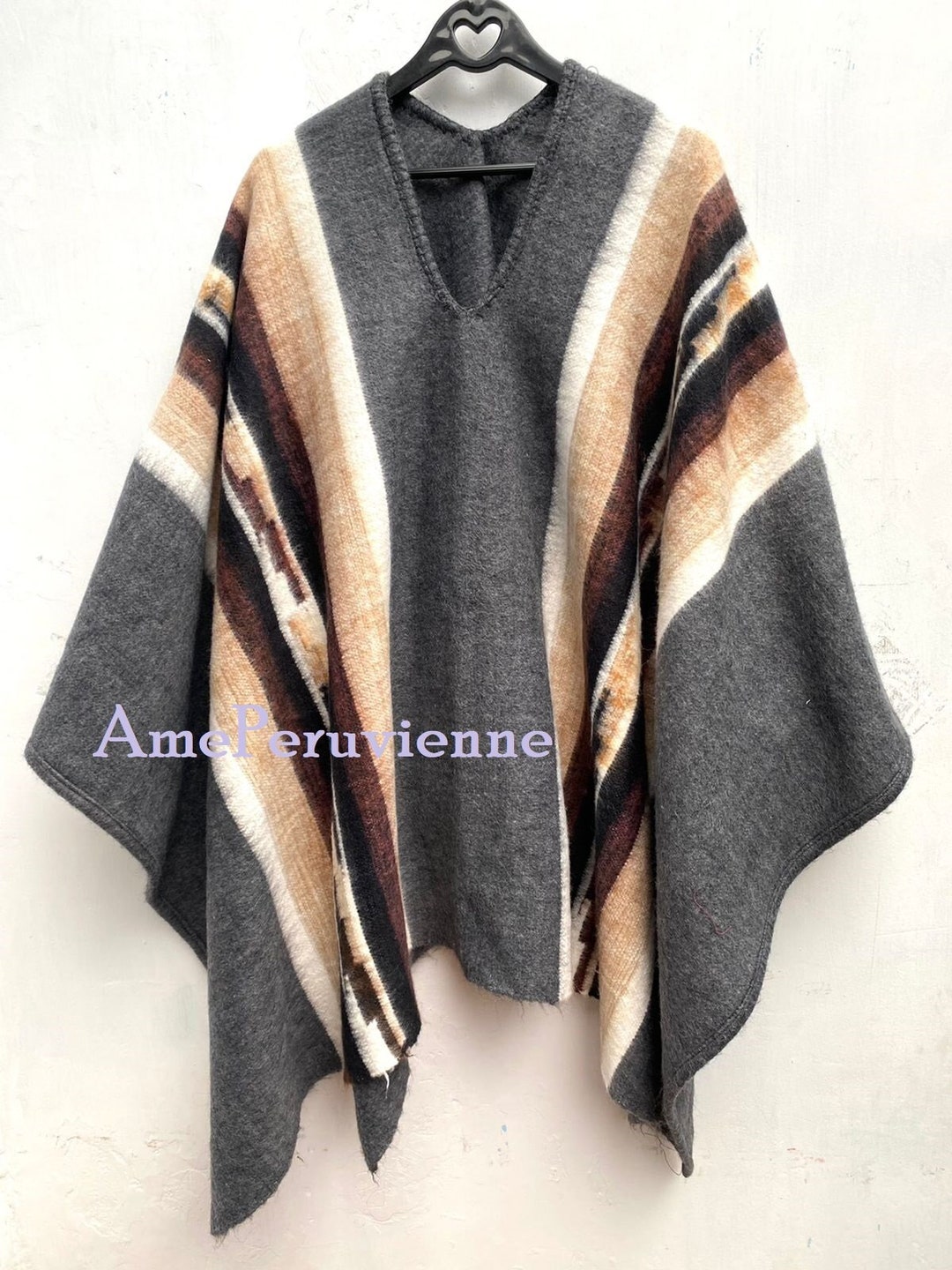 Gray Alpaca Poncho for Men and Woman, Length 67" Width 57" Poncho ...